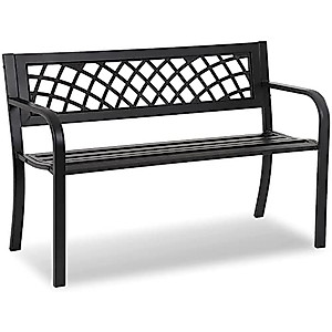 HGS Metal Bench Garden Bench Park Bench Outdoor Porch Chair 400 lbs Cast Iron Patio Bench with Anti-Rust Frame, Outdoor Steel Patio Furniture Bench for Path Yard Lawn Entryway Decor, Black, 46 IN