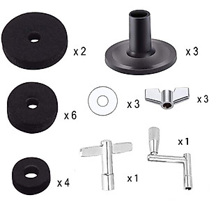 23 Pieces Cymbal Replacement Accessories Cymbal Felts Hi-Hat Clutch Felt Hi Hat Cup Felt Cymbal Sleeves with Base Wing Nuts Cymbal Washer and Drum Keys for Drum Set (23pcs)
