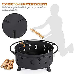 Yaheetech 30in Fire Pit Moons and Sky Stars Outdoor Fire Pit Fireplace Large Bonfire Wood Burning Firepit Bowl for Patio & Backyard with Spark Screen