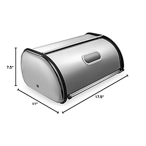 Deppon Bread Box for Kitchen Countertop, Extra Large Capacity Holds More Than 2 Loaves, Matte Stainless Steel Bread Storage Bin Container with Roll up Lid, Fingerprint Proof, 17.5 x 11 x 7.5 Inches