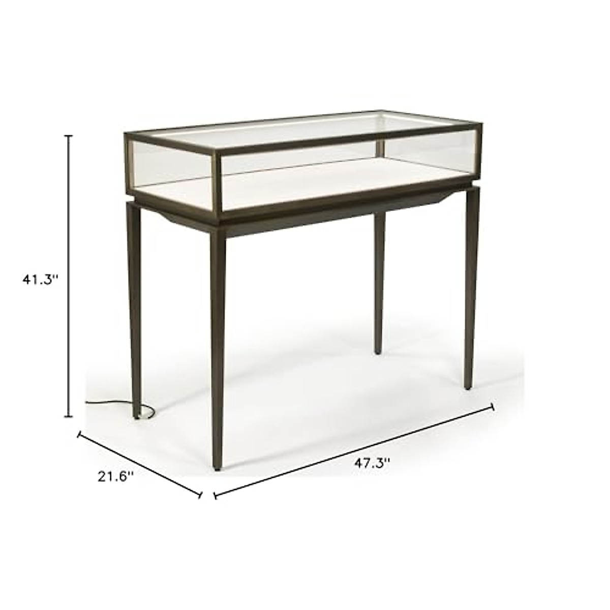 Displays2go Locking Display Table w/Rear Drawer, Stainless Steel Frame, LED Lights - Bronze (FSCSTLF7)