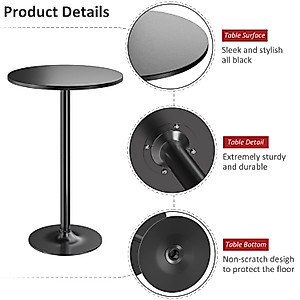 Furmax Bistro Pub Table 2 Pack Round Bar Height Cocktail Table Metal Base MDF Top Obsidian Table with Black Leg 23.8-Inch Top, 39.5-Inch Height (Black)