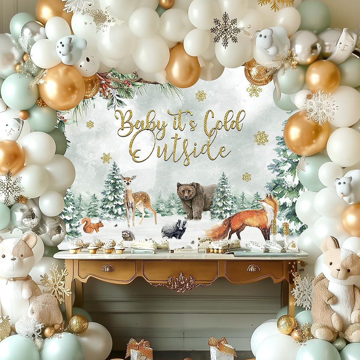 Avezano Baby It's Cold Outside Baby Shower Backdrop Gender Neutral Forest Woodland Winter Baby Shower Background Baby It's Cold Outside Party Decoration Photoshoot (7x5ft)