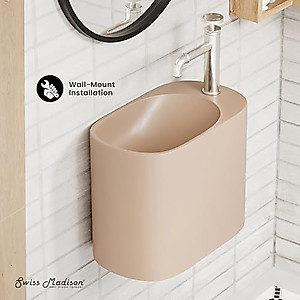 Terre 17.5" Right Side Faucet Wall-Mount Bathroom Sink in Pastel Peach