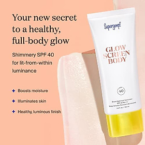 Supergoop! Glowscreen Body SPF 40 PA+++, 3.4 fl oz - Body Lotion + Broad Spectrum Sunscreen with Subtle Shimmer - Adds Instant Glow & Hydration - Contains White Stargrass & Coconut Alkanes