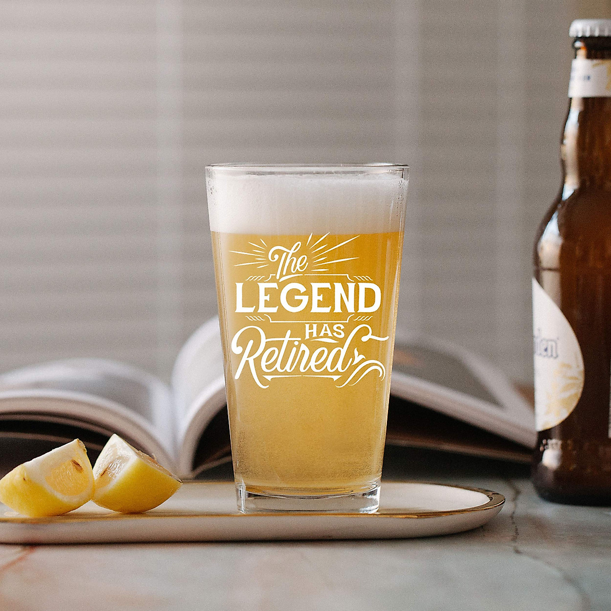 Humor Us Goods Retired Legend Beer Mug - Retirement Gift - Humorous Retirement Gifts for Men Coworker Friends - Unique Beer Glasses - Legend Beer Mug - Retirement Party Decorations - 16 oz Pint Glass