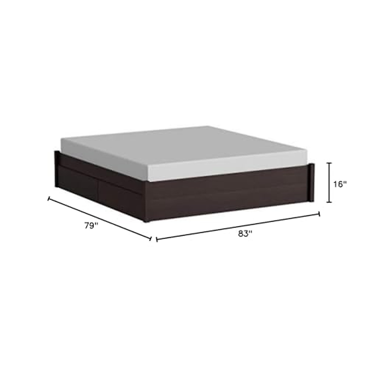 Prepac Select King 4-Post Raised Platform 2-Drawer Storage Bed, Modern King Storage Bed with Drawers 83" D x 79" W x 16" H, Espresso, EBSK-1302-3K