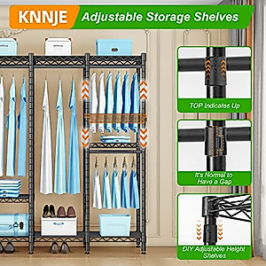 KnnJe S60 Freestanding Clothing Garment Rack Heavy Duty Clothes Rack for Hanging Clothes, Can be Assembled into L Shape Wardrobe Closet Organizer, 76" L x 15.8" W x 75.6" H, 1000lbs Max Load, Black