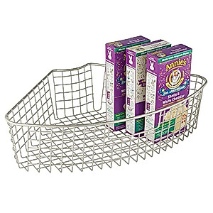 mDesign Wire Basket for Corner Cabinet Lazy Susan with Front Handle - Kitchen Cabinet, Shelf, and Pantry Corner Bin - 1/4 Wedge Metal Organizer for Lazy Susan - Concerto Collection - 4 Pack - Satin