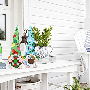 Upltowtme Beach Summer Gnomes Plush Seaside Gnome Decoration Handmade Beach Couple Decor for Farmhouse Tiered Tray Decor Shelf Sitters Tomte Swedish Nisse Scandinavian Elf Dwarf Home Kitchen Ornaments