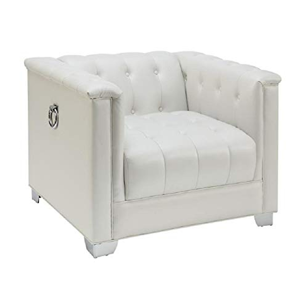 Coaster Chaviano Collection 33" Chair with Padded Breathable Leatherette Upholstery Chrome Legs and Button Tufting In Pearl 505393