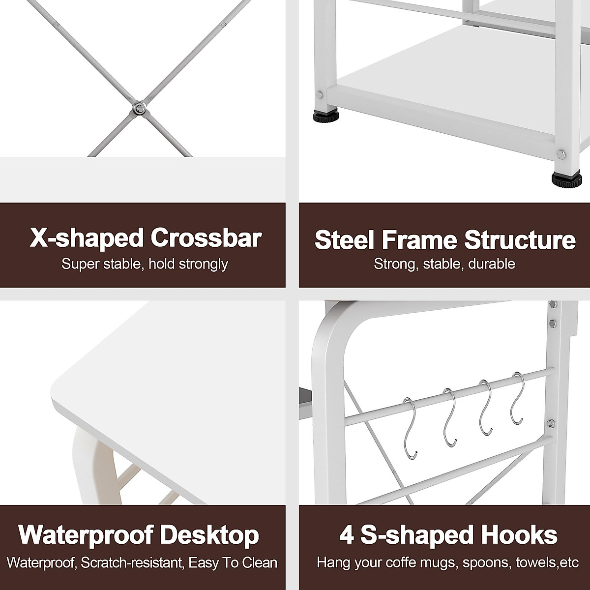 SDHYL, 35 inch Coffee Bar Bakers Rack with 4 Shelves, Kitchen Storage Organizer with Metal Frame, Microwave Stand for Home Kitchen Bathroom