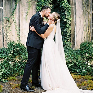 Unicra Bride Wedding Veil 1 Tier Long Bridal Cathedral Tulle Hair Accessories with Comb Wedding Veil Comb for Brides (59" W-118 L, White)