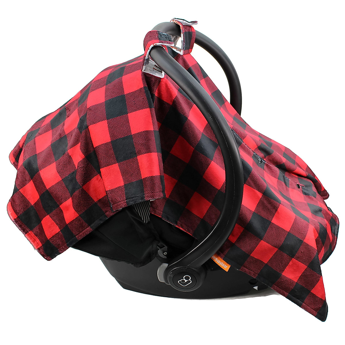 Dear Baby Gear Car Seat Canopy - Unisex Infant Car Seat Cover - Soft and Breathable Fabric - Fits Most Carseats - Winter Moose/Red Black Plaid - 40"x30"