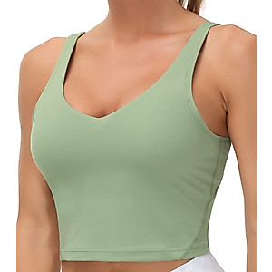 Women’s Longline Sports Bra Wirefree Padded Medium Support Yoga Bras Gym Running Workout Tank Tops (Light Green, Medium, m)