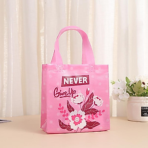 Carriecur 30 pcs Non-Woved Never Give Up Pink Ribbon Paper Bags Breast Cancer Awareness Gift Bags with Handle Pink Ribbon Goodie Bags for Women Breast Cancer Awareness Party Supplies