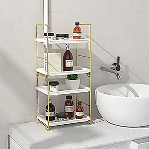 Sekepingo 2-Tier Makeup Perfume Counter Organizer, Bathroom Countertop Shelf Vanity Bedroom Storage Tray,Kitchen Spice Rack Standing Shelf(Gold,White)