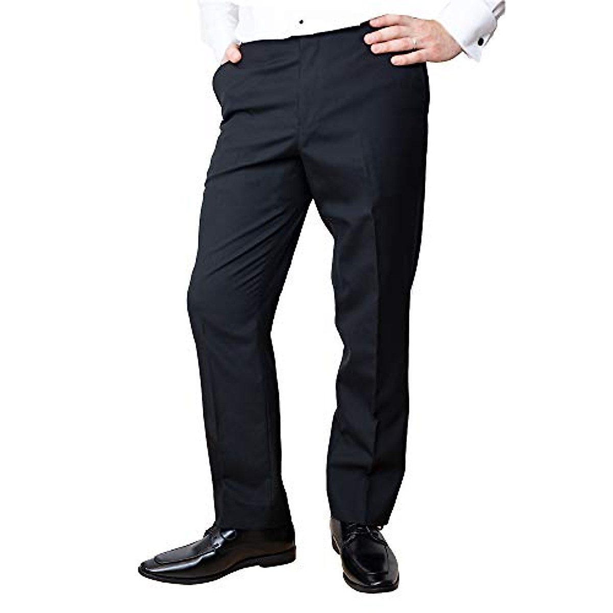 Sir Gregory Men's Fitted Flat Front Tuxedo Pants Formal Satin Stripe Trousers with Adjustable Waistband Size 39-41 Waist x 32 Length Black