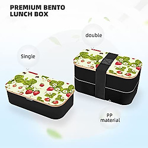 KOOLR Lovely Strawberry Print Bento Box Adult Lunch Box With 2 Compartments Stackable For Work Picnic Leak Proof Bento Box