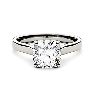 Charles & Colvard Created Moissanite 7.5mm Cushion Cut Solitaire Engagement Ring for Women | 2 cttw DEW | Lab Grown | Solid 14K White Gold with Rhodium | Size 7