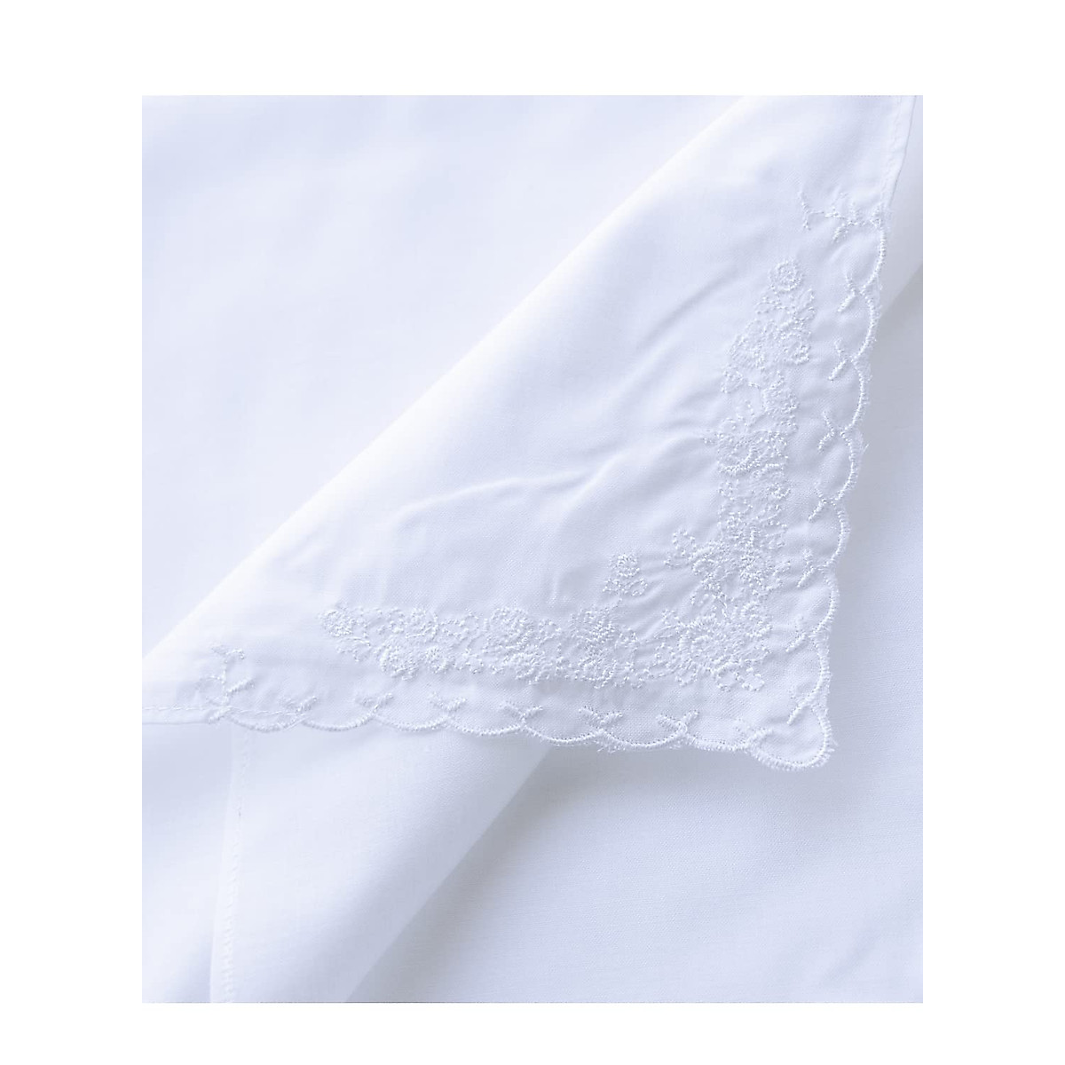 CoCoUSM Womens Large Soft White Embroidered Handkerchiefs - 60s Cotton Square 17"