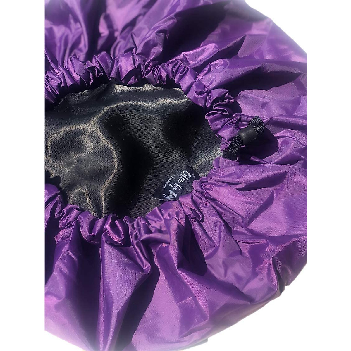 Glow by Daye Satin Lined Shower Cap, Adjustable and Waterproof with Satin Interior for Hair Protection, Large, Purple Rain
