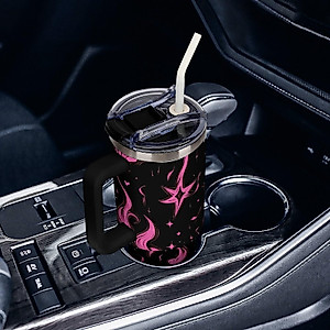 Y2K Flames Hearts Stars 40oz Water Bottle Double Wall Insulated Tumbler with Handle Leakproof Travel Mug Black-style
