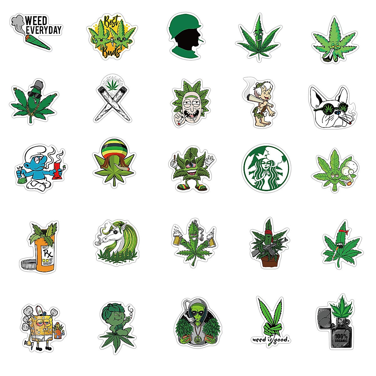 50pcs Weed Smoking Stickers|Vinyl Waterproof Stickers for Laptop,Car Bumper，Luggage,Skateboard,Water Bottles,Computer,Phone, Kids Teens Adults for Stickers (Miscellaneous)