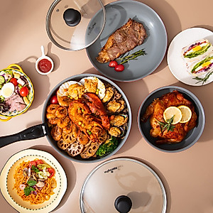 Flamingpan 6 Pieces Detachable Pots and Pans Set and Nonstick Cookware Set with Removable Handle, Dishwasher & Oven Safe, Suitable for All Stovetops (Red)