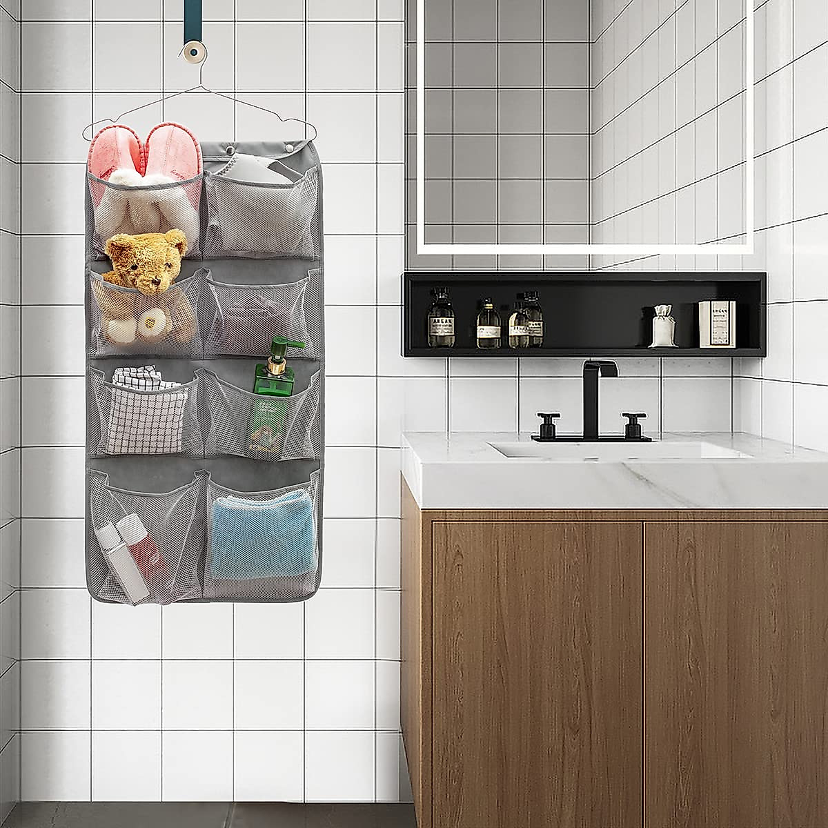 ANZORG Dual-Sided Hanging Closet Organizer Bra Underwear Socks Stocking Clothes Storage Bag with 16 Large Pockets (MESH POCKETS)