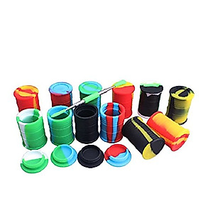 FWD 11ML Non Stick 5Pack Silicone Drum Barrel Shape Jar Container and 1 Stainless Steel Tool Random Color (10, 11ML)