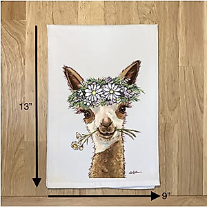 Alpaca Tea Towel - Daisy Flower Crown Alpaca Flour Sack Towel - Alpaca Kitchen Towel - Alpaca Lover Gifts - Alpaca gifts for mom - Handmade - Farmhouse Kitchen Decor