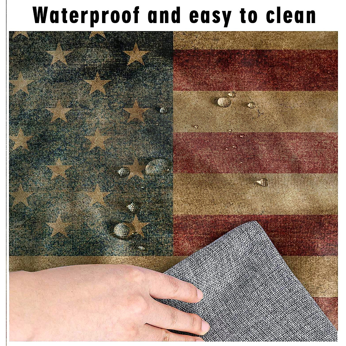 4th of July Rectangle Fitted Tablecloth, American Flag Indenpendence Day Elastic Edged Table Cover, 30x72 Inch, Waterproof Polyester Picnic Table Cloth for Outdoor Indoor Travel Party Patio Use