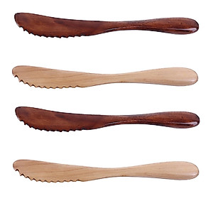 Leadigol 4PCS Wooden Butter Scraper,Non Stick Thick Handle Wood Butter Japan Style Butter Spreader for Kitchen