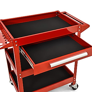 ERGOMASTER Metal Service Utility Cart with Wheels - 500LBS Tool Cart Heavy Duty Rolling 3-Tier Storage Organizer, for Garage Industrial Cart (Red)