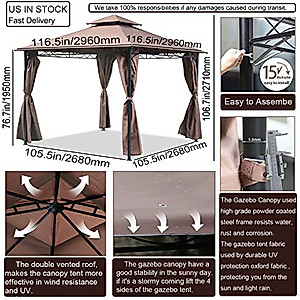 10' X 10' Gazebo Canopy Tent Outdoor Gazebo for Patios with Sidewall and Fabric,Large Party Tent,Metal Frame Water Resistant Wedding Tent,UV Block Sun Shade for Garden Backyard Lawns Deck,Brown