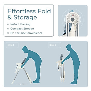 KÜB 3-in-1 Foldable Baby High Chair (Blue) | Multifunctional Infant HighChair for Babies & Toddlers | Removable Seat & Tray for Easy Clean | 7 Height & 4 Recline Adjustable | 2 Locking Wheels | Safe