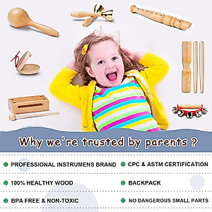 LOOIKOOS Toddler Musical Instruments, Eco Friendly Musical Set for Kids Preschool Educational, Natural Wooden Percussion Instruments Musical Toys for Boys and Girls with Storage Bag