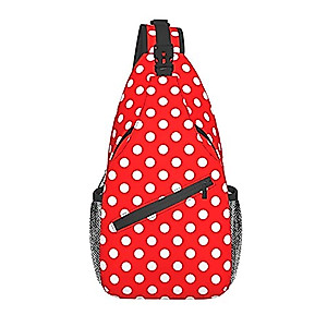 Fiephvsa Sling Backpack Red White Polka Dot Multipurpose Crossbody Shoulder Bag Chest Daypack For Gym Travel Hiking One Size