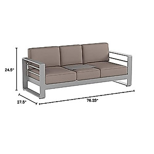 Christopher Knight Home Cape Coral Outdoor Loveseat Sofa with Tray, Khaki