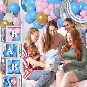 137Pcs Baby Boxes Gender Reveal Balloon Decorations Kit, Pink & Blue Balloon Arch with 4pcs Baby Boxes with Letters (A-Z+Baby) for Baby Shower Boy or Girl Gender Reveal Party Decor Birthday Supplies