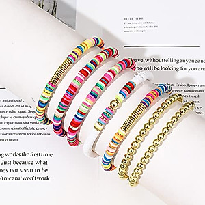 DIMISHIN Heishi Bracelet for Women Clay Bead Bracelet Stackable Beaded Stretch Bracelet Elastic Layered Colorful Beaded Bracelet Set (Colorful 7pc)