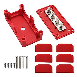 IZTOSS 300A Bus Bar 5/16" Heavy Duty Module Design BusBar Box Power Distribution Block 48V 4X M8 Terminal Studs Battery Junction Block for Battery Marine RV Truck (Red)