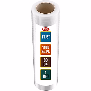 Stretch Wrap Industrial Strength Extra Thick 18" 1100 SqFt 80 Gauge (20 Micron) Clear Cling Plastic Pallet Supplies Durable Self-Adhering Packing Moving Packaging Heavy Duty Shrink Film Roll