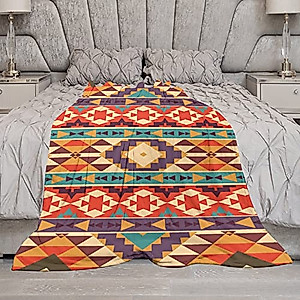 Colorful Aztec Pattern Throw Blanket for Couch Bed Flannel Lap Blanket Lightweight Cozy Plush Blanket for All Seasons 50"x70"