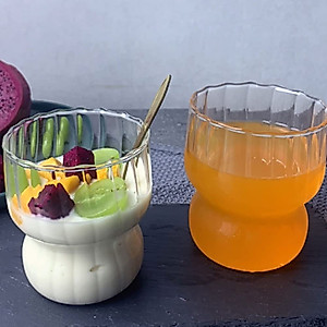 URMAGIC 2 Pcs Ribbed Drinking Glasses,9 Oz Ripple Glassware,Clear Origami Style Glass Cups,Iced Coffee Glasses,Wave Shape Beverage Cups,Clear Glass Cups for Cocktail,Whiskey,Juice,Water,Beer,Milk