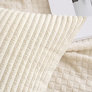 MIULEE Pack of 2 Corduroy Pillow Covers Soft Soild Cushion Cases Decorative Square Throw Pillow Covers Cream White Pillowcases for Sofa Bedroom Car 18 x 18 Inch 45 x 45 Cm