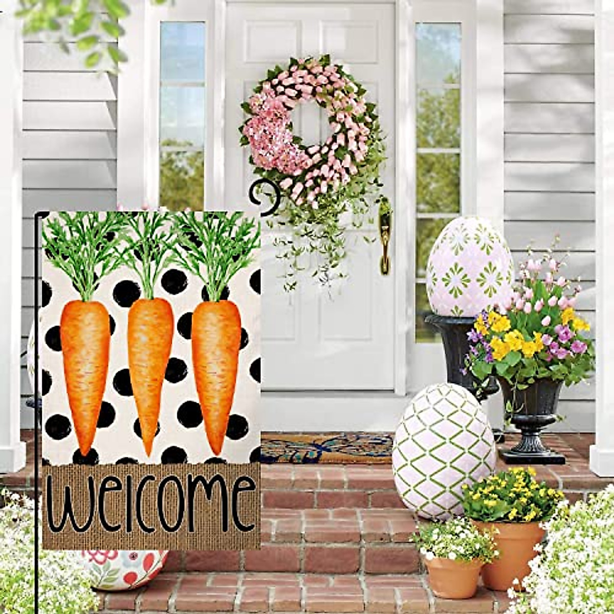 Easter Carrot Garden Flag 12x18 Vertical Double Sided Polka Dot Welcome Spring Farmhouse Holiday Outside Decorations Burlap Yard Flag BW267