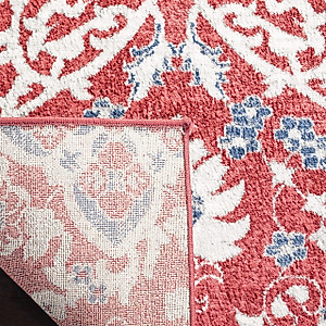 SAFAVIEH Brentwood Collection 8' x 10' Red / Ivory BNT894R Floral Distressed Non-Shedding Living Room Bedroom Dining Home Office Area Rug