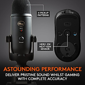 Logitech G Pro Wireless Gaming Mouse with Esports Grade Performance and Blue Yeti USB Mic, Blue VO!CE Effects – Blackout